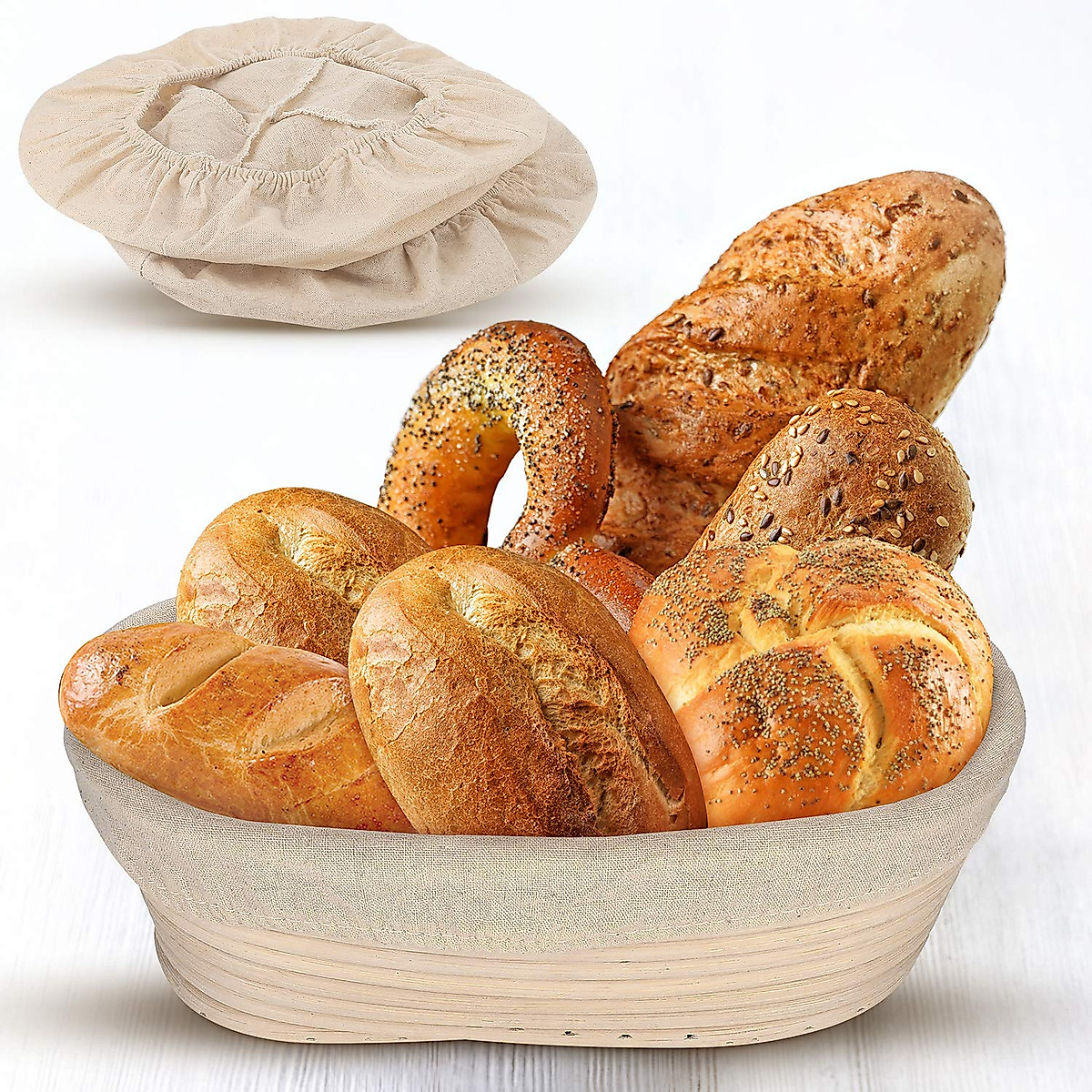 6 Pieces 10 Inch Oval Bread Banneton Proofing Basket Liner Cloth Cover Natural Rattan Baking Dough Banneton Proofing Sourdough Basket Cloth Liner Bread Baking Supplies