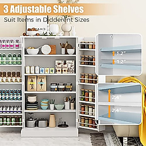 JEROAL Wooden Pantry Cabinet, Kitchen Storage Pantry Cabinet Organizer, Dining Room Entryway Floor Farmhouse Storage Cabinet with Doors and Shelves, White