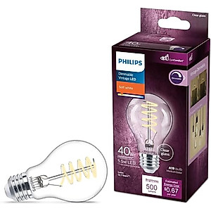 PHILIPS LED Vintage Flicker-Free Clear Spiral A19 Dimmable, Eyecomfort Technology, 500 Lumen, Soft White(2700K), 5.5W=40W, Title 20 Certified, E26 Base (565788), 1 Count (Pack of 1)