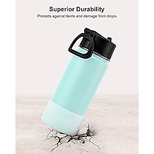 koodee Kid water Bottle,16 oz Stainless Steel Double Wall Vacuum Insulated Water Bottle Wide Mouth Flask with Leakproof Straw Lid (Baby Blue)