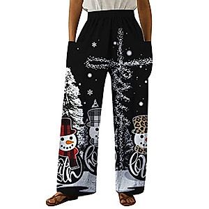 Jogger Sweatpants,Snowman Print High Waisted Sweatpants for Women Xmas Print Drawstring Workout Active Joggers Red Wine Glass Print Plus Size Lounge Bottoms Black XL