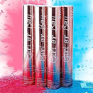 Gender Reveal Powder Cannon, Crafts Graphy Biodegradable Confetti Popper, Confetti Powder Shooter for Gender Reveal Party Supplies/Celebration/Baby Reveal, 4 Pack (2Blue, 2Pink)