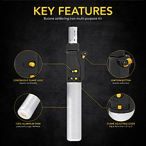 LEXIVON Butane Soldering Iron Multi-Purpose Kit | Cordless Self-Igniting Adjustable Flame 7-Tip Set | Pro-Grade (LX-770)