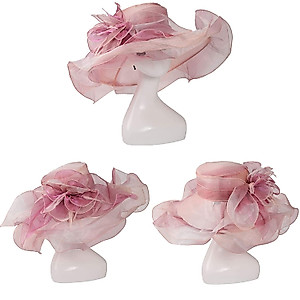 F FADVES Women Oganza Sun Hat Church Wide Brim Wedding Formal Fascinator Hat