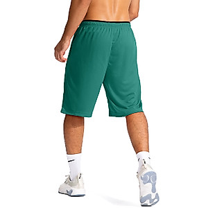 Men's Basketball Shorts with Zipper Pockets Lightweight Quick Dry 11" Long Shorts for Men Athletic Gym(Green,XL)