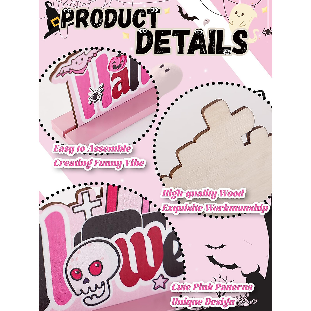 3 pcs Halloween Table Decor Wooden Centerpiece Signs- Happy Halloween Trick or Treat Boo Tabletop Signs with Witch Hat Goast Pumpkin for Home Party Office Desk Halloween Decorations Indoor