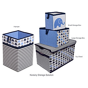 Bacati - Storage Tote (Toy Chest 14.5"L x 24"W x 15"H., Elephants Blue/Grey)