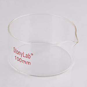 stonylab Crystallizing Dish with Spout and Heavy-Duty Rim, Borosilicate Glass Reusable Crystallizing Dishes for Crystallization and Evaporation, 300ml Capacity OD 100mm