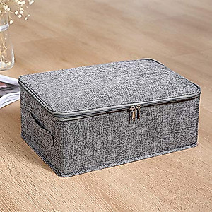 ANMINY 3PCS Storage Bins with Zipper Lid Handles Storage Boxes PP Plastic Board Foldable Lidded Cotton Linen Fabric Home Cubes Baskets Closet Clothes Toys Organizer Containers - Gray, Small Size