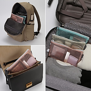 Sea Team 6pcs Multicolored Portable Travel Toiletry Pouch Nylon Mesh Cosmetic Makeup Organizer Bag with Zipper