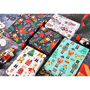 Sikiweiter Nutcracker Wrapping Paper - 12 Sheets Nutcracker Christmas Wrapping Paper for Boys Girls Men Women, 19.7 x 27.6 Inches Per Sheet