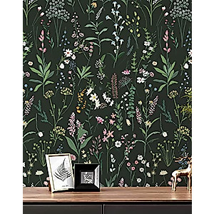 JiffDiff Floral Wallpaper Peel and Stick Farm Floral 472.44" x 17.32" Wildwood Wallpaper Dark Wallpaper Self Adhesive Wallpaper Coverage 60 sq.ft