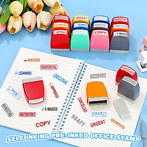 Crtiin 16 Pcs Office Stamp Set Message Self Inking Rubber Stamp Set for Office Stamps Completed Faxed Scanned Stamps for Office Message Supplies (Mixed Colors)