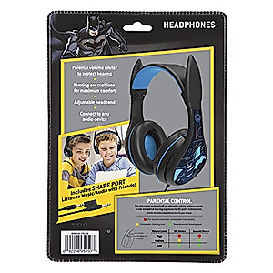 eKids Batman Kids Headphones, Adjustable Headband, Stereo Sound, 3.5Mm Jack, Wired Headphones for Kids, Tangle-Free, Volume Control, Childrens Headphones Over Ear for School Home, Travel