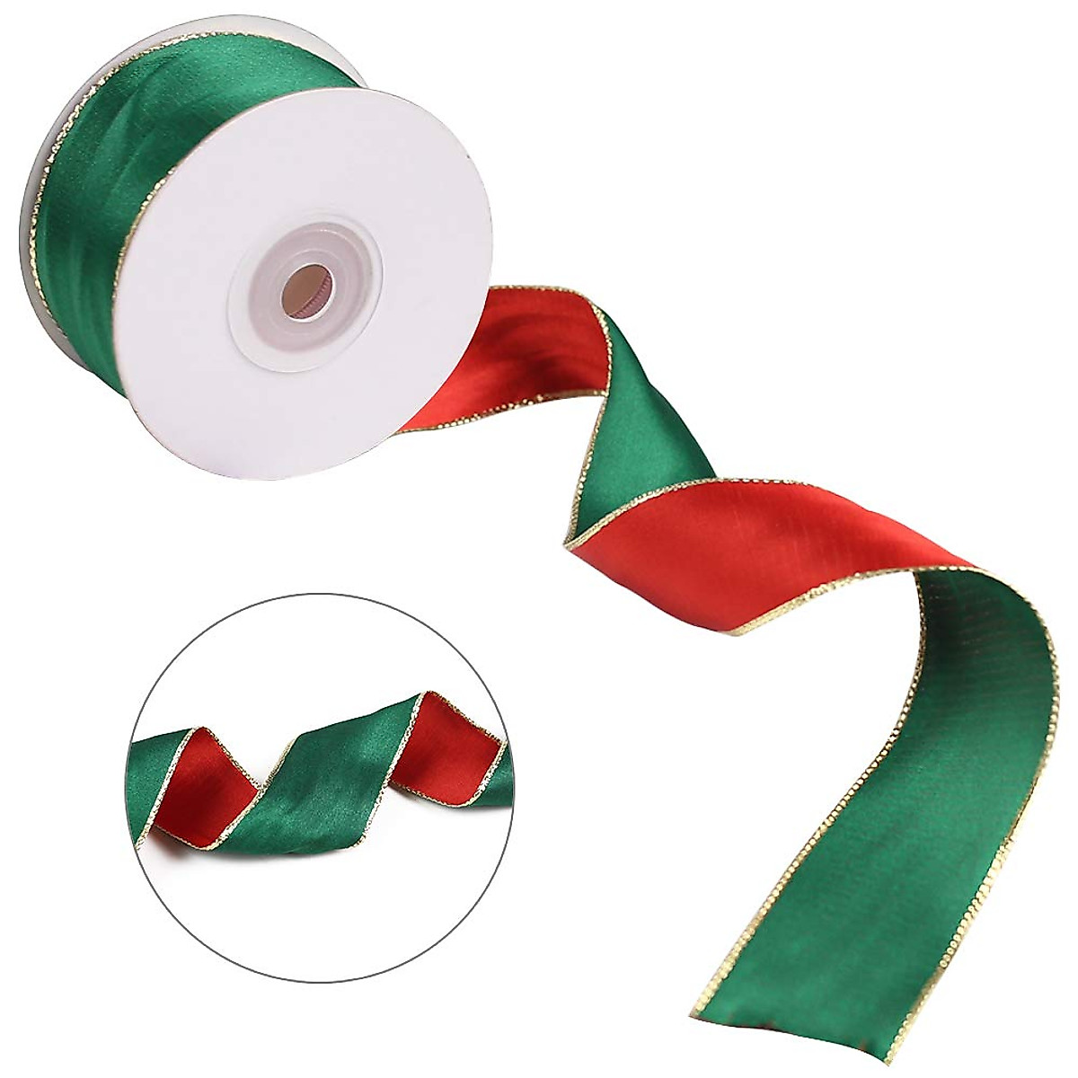 VGOODALL Christmas Stain Ribbon Double Faced, 1.5 Inch 10 Yards Red Green Velvet Ribbon Fabric Ribbon with Wire Edge for Gift Wrapping Bow Bouquet Making DIY Craft Christmas Tree Decoration