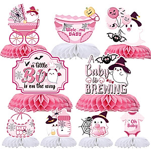 Yoyuspy Halloween Baby Shower Decorations - 9PCS A Little BOO Is On The Way Baby Shower Decorations Cute Ghost Baby Shower Honeycomb Centerpieces Table Decor Pink Gender Reveal Party Supplies Girls