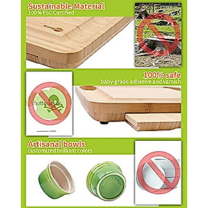 Kunaboo Bamboo Charcuterie Board Set-Green Ramekins-Climate Pledge Friendly Certified Cheese Board with Knife Set (FSC Certified eco-Friendly Bamboo)-Free Travel Canvas Bag-Cheese Boards Gift Set