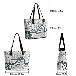 Womens Handbag Map Leather Tote Bag Top Handle Satchel Bags For Lady