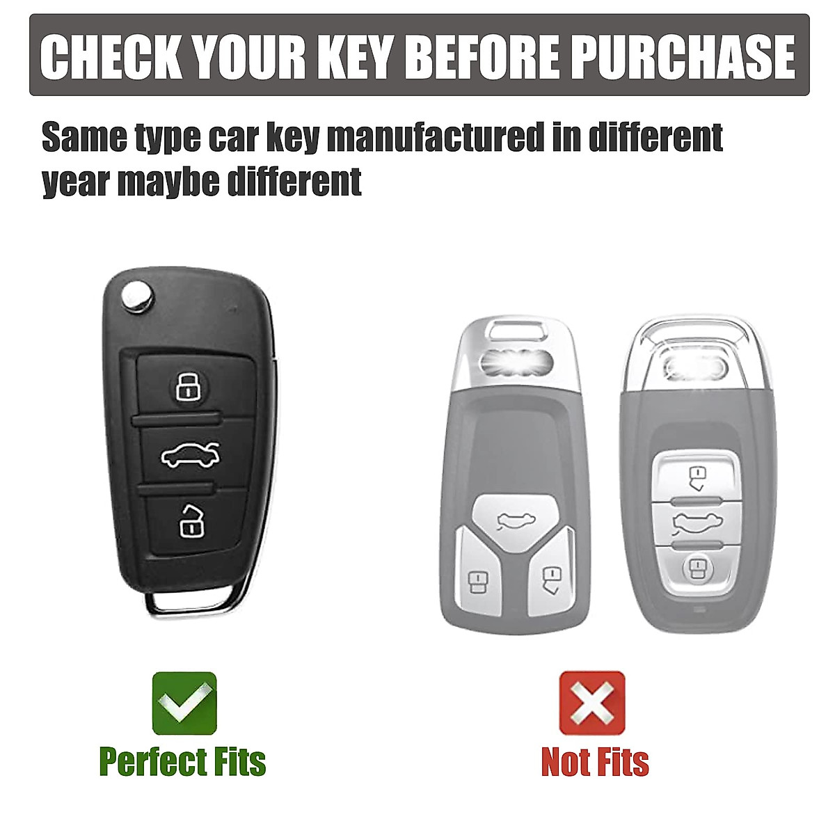 Gematay for Audi Key Fob Cover with Keychain, Key Shell Cover Compatible with Audi A1 A3 Q3 Q7 R8 A6L TT Smart Key Fob, Green