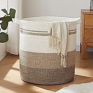 OIAHOMY 80L Laundry Baskets-Laundry Hamper,Storage Basket with Handles,Decorative Basket for Living room,Woven Storage Basket for Toys Bin,Pillows, Blankets,Clothes-20x18in-Gradient Yellow