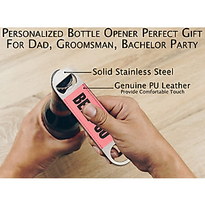 Custom Engraved Stainless Steel Classic Paddle Style Bottle Opener - Personalized Pub Beer Opener Gift for Groomsmen, Men, Women, Bartender (Pink)