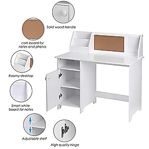 UTEX Kids Study Desk with Storage, Wooden Children School Study Table with Hutch and Storage Cabinet for 3-8 Years Girls Boys, Student's Study Computer Workstation Writing Table, White