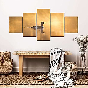 Painting Prints 5 Pieces Wall Art Loon In Misty Waters Picture Wall Art Print for Bedroom Living Room Home Decor (Frameless)