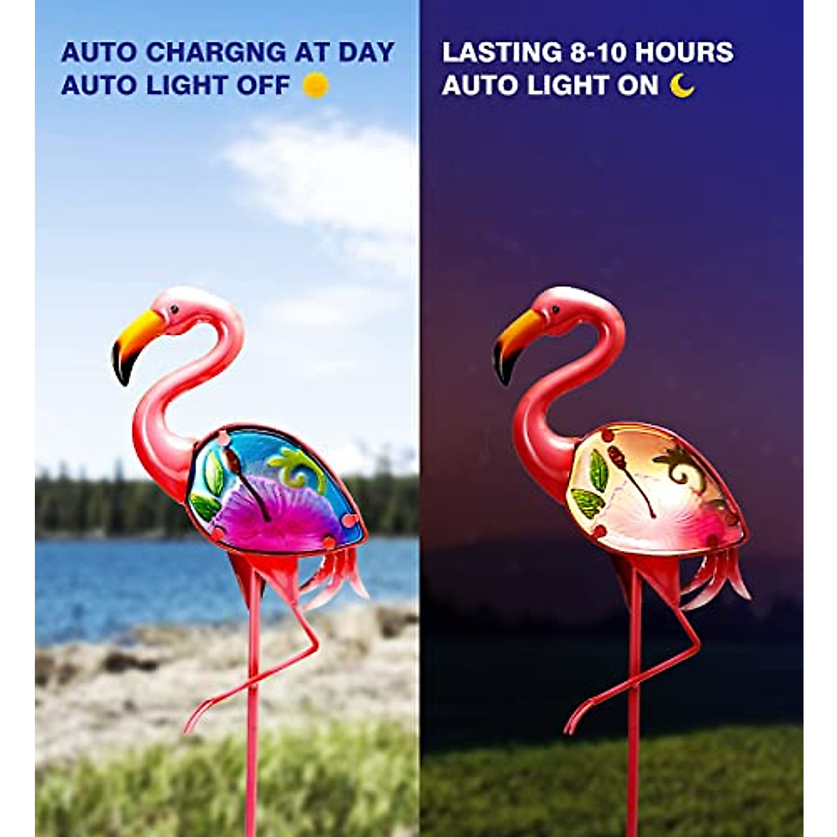 Solar Flamingo Garden Stake Lights, Garden Stake Decorative Yard Art Pink Flamingos for Yard Decorations Metal & Glass Waterproof for Patio Lawn, Thanksgiving Day Christmas Gifts for Vibrant Woman Mom