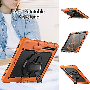 BLOSOMEET Samsung Galaxy Tab S9 Plus Case 2023 with Tempered Glass Screen Protector & Stand | Kids Protective Case for Samsung Galaxy Tablet S9+,Orange