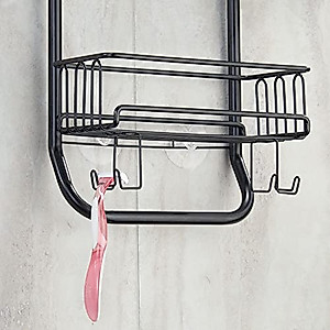 mDesign Modern Metal Wire Bathroom Tub & Shower Caddy, Hanging Storage Organizer Center - 2 Wash Cloth/Razor Hooks, 3 Baskets - for Bathroom Shower Stalls, Bathtubs, Rust Resistant Steel - Matte Black