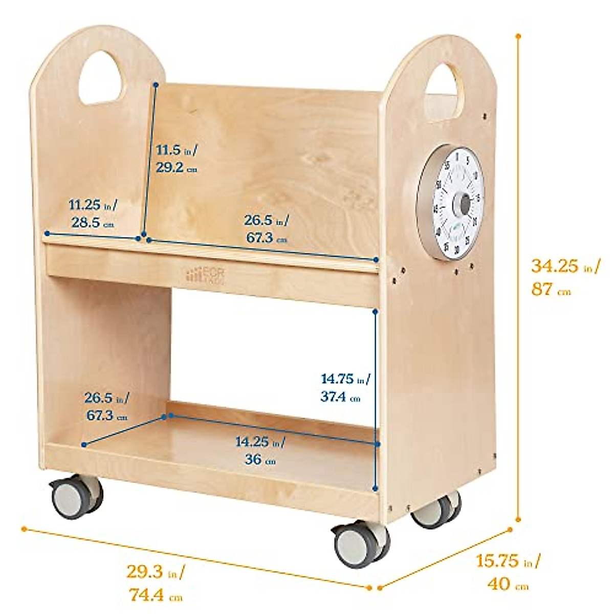 ECR4Kids Mobile Book Cart with Countdown Timer, Classroom Bookshelf, Natural