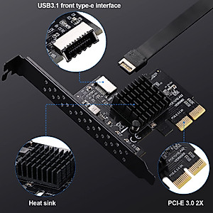 BEYIMEI PCI-E 2X to USB3.1 A-Key Gen2 Front Type-C Expansion Card,10Gbps Type-E Internal 20-pin Front Panel Connector Riser Card,PCI Express 3.0 X2 Adapter for Desktop PCs (ASM3142)