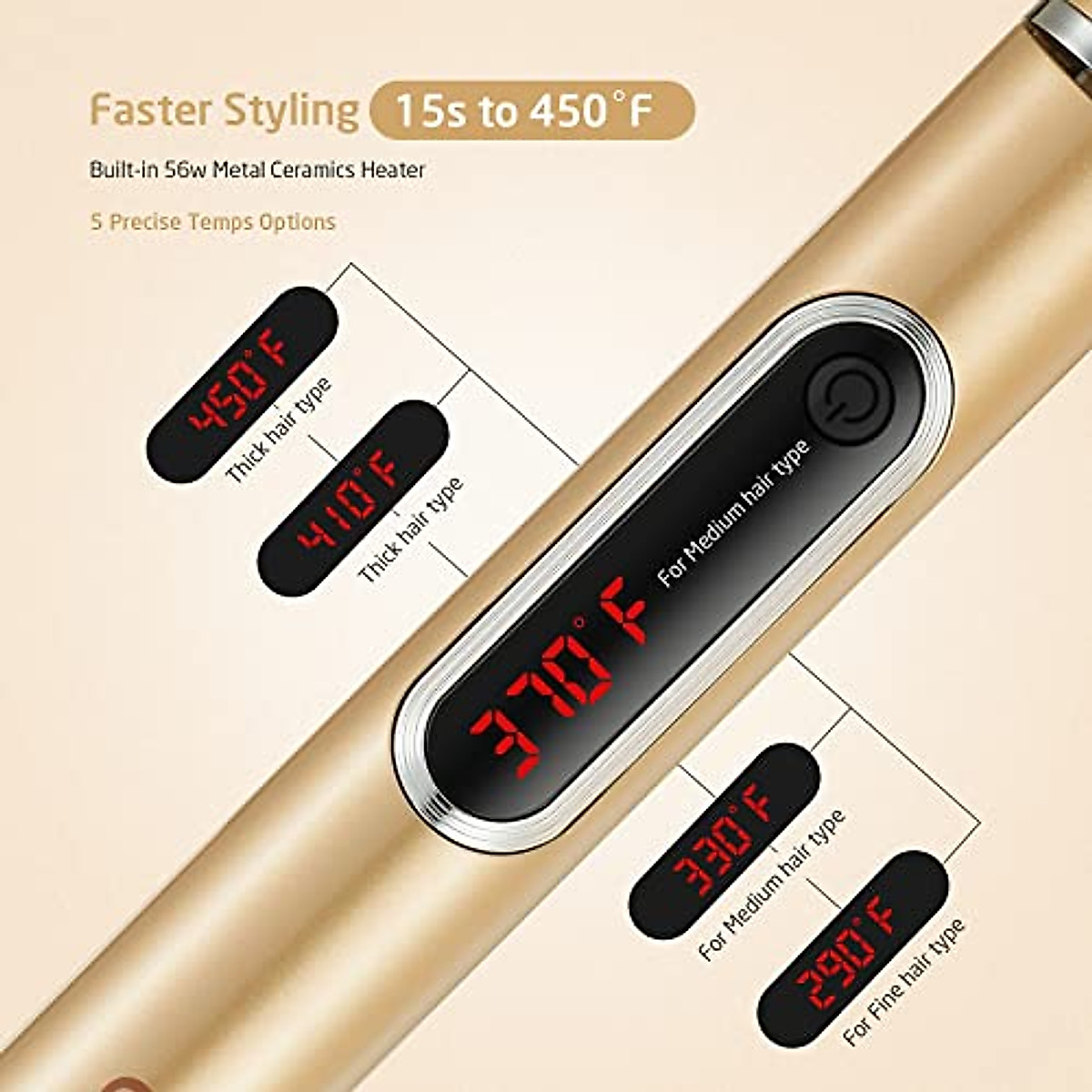 Hair Straightener and Curler 2 in 1,Keasen Professional Flat Iron for Hair Styling,Negative Ion Tourmaline Ceramic Titanium Straightening Curling Iron for All Hair Types,15S Fast Heating,LCD (Gold)