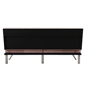 DHP Emily 71 Inch Futon Sofa Bed Fabric, Armless Upholstered Couch Sleeper with Tufted Back and Seat, Mid-Century Modern, Pink Velvet