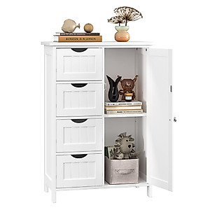 Irontar Bathroom Floor Cabinet, Storage Cabinet with 4 Drawers and Adjustable Shelf for Entryway Storage, Home Office Furniture, White CWG005W