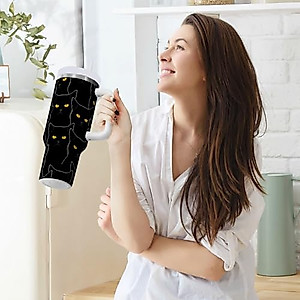 MCHIVER Cute Black Cats 30 oz Tumbler with Handle and Straw Stainless Steel Vacuum Water Bottle Leak-proof Travel Coffee Mug Thermos Water Bottle for Home Office Car