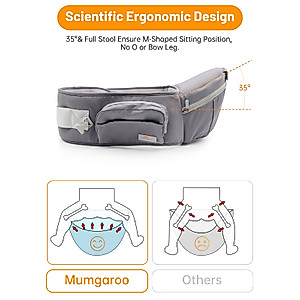 Baby Carrier with Hip Seat, Mumgaroo Baby Carrier Newborn to Toddler All Seasons & All Position Hip Baby Carrier with Hood & Extra Safety Belt, Baby Holder Carrier for Breastfeeding, Infant & Toddler