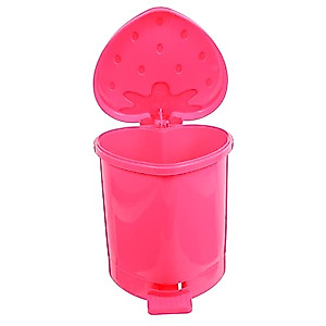 Cute Strawberry Desk Trash Can，Wastebasket Garbage Container Mini Desktop Trash Can, Plastic Strawberry Swing Lid Countertop Trash for Food Organizer for Office, Room, rubbish bin Desk small trash bin ( Pink )