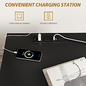 FOTOSOK Black Nightstand, 26" H Black Night Stand with Charging Station, Black Nightstand with USB Ports & Power Outlets, Silent Slides, Wooden End Side Table Bedside Table with 3 Drawers for Bedroom