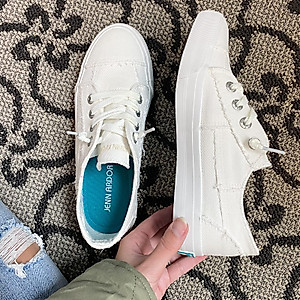 JENN ARDOR Fashion Slip On Sneakers for Women Classic Low Top Canvas Shoes No-tie Adjustable Lace Up Flats Women Summer Shoes Breathable Comfortable Casual Sneakers for Women Walking