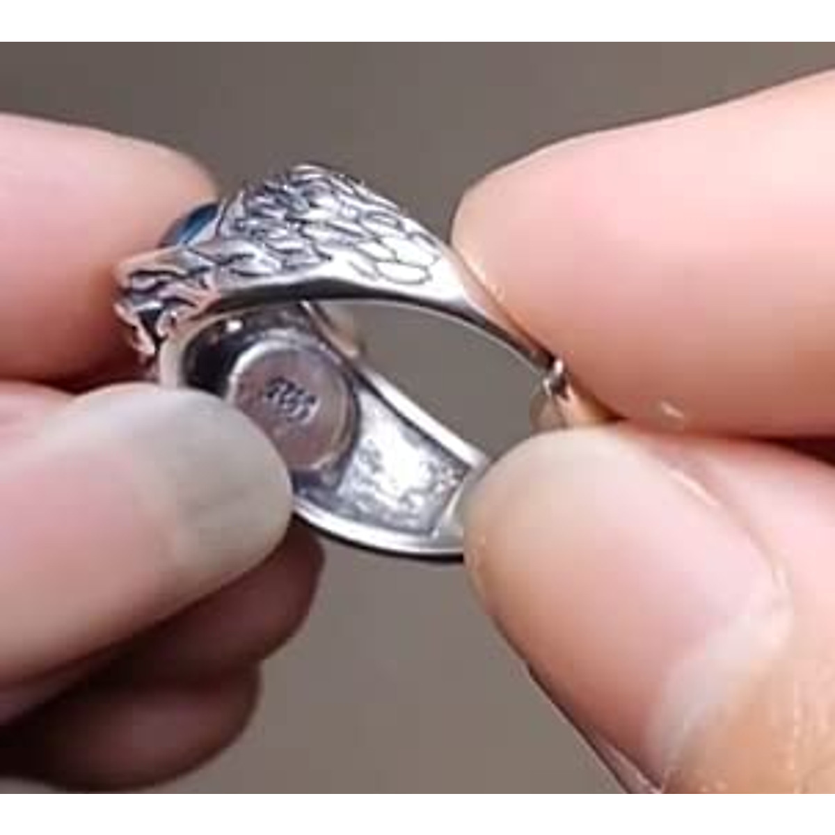 925 Sterling Silver Owl Ring blue or red eyes for men and women animal jewelry (Blue)