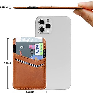 FRIFUN Card Holder for Back of Phone, Stick On Card Holder fits Most Cell Phones & Cases, Credit Card Holder Pocket Wallet for Men Women (Brown)