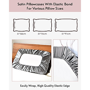 Yanideer Satin Pillowcase for Hair & Skin Travel Elastic Band Cooling Satin Pillowcases - Satin Pillow Case Cover Pillow Cases Standard Size Queen, Dark Grey