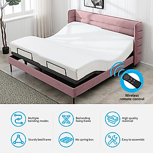 Mjkone Ergonomic Queen Size Adjustable Bed Frame Base, Zero Gravity Adjustable Bed w/Head and Foot Incline, Zero Clearance, Wireless Remote Control, Anti-Snore, Platform Frame Compatible, Light Grey