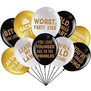 40 Pieces 12 Inch Abusive Old Age Birthday Party Latex Balloons Decoration, Gold Black Fun Abusive Birthday Decoration Balloons for Adults Birthday Party Supplies Indoor/Outdoor (Classic Style)