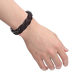 CCBFY Genuine Leather Bracelet Braided Sporty Wide Wristband Punk Jewelry for Men Women Brown