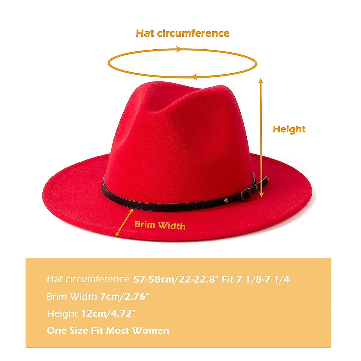 Gossifan Women Two Tone Wide Brim Fedora Felt Panama Hats Classic Belt Buckle Red/Leopard