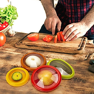 4-Piece Reusable Food Hugger Set - Avocado, Onion, Tomato, and Lemon Storage Containers for Fridge retain freshness