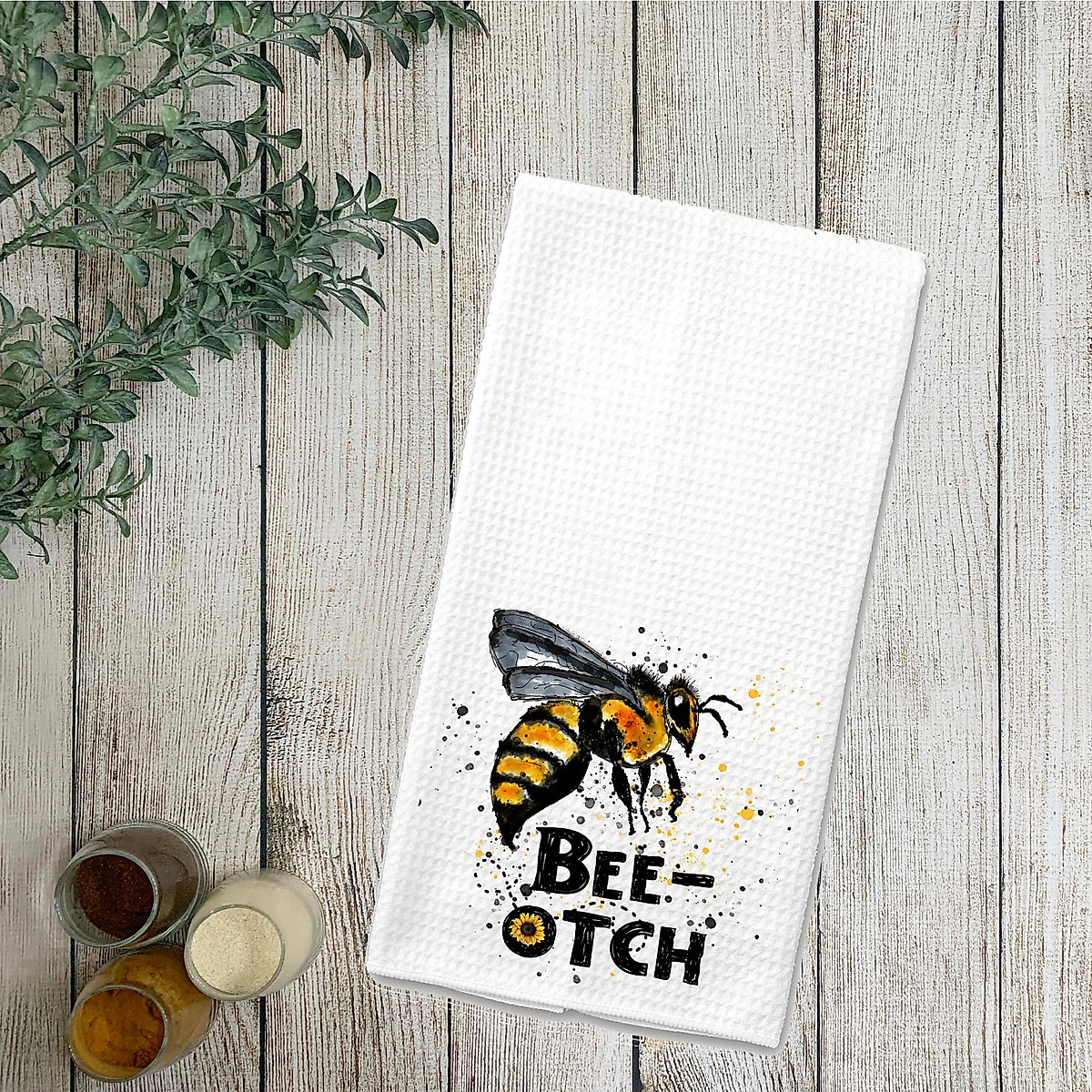 Bee-otch Bumble Bee Microfiber Kitchen Bar Hand Towel, Funny Gift for Women