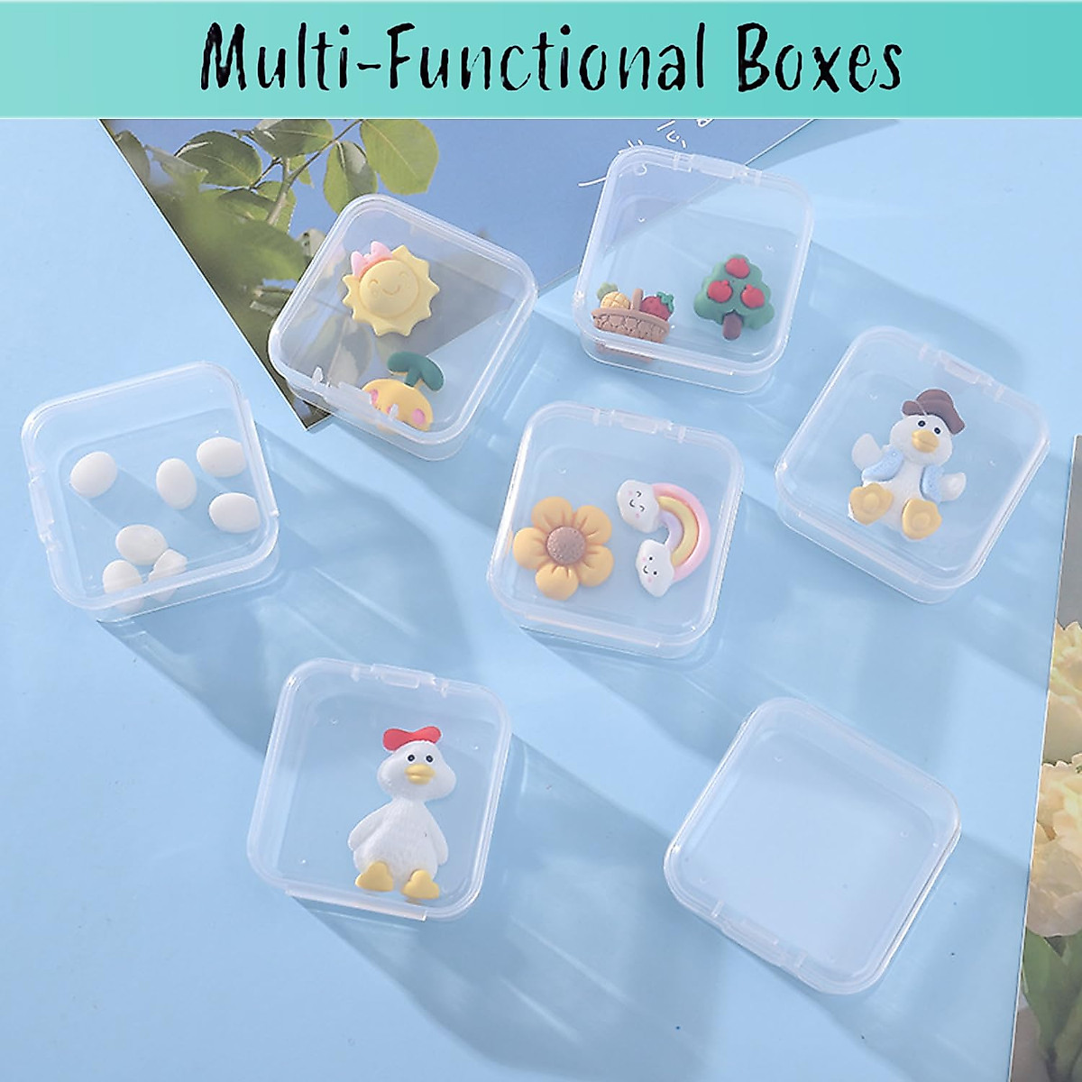 Pure Future 48 Pieces Small Plastic Bead Storage Containers and Organizer Boxes with Hinged Lid, Clear Craft Supply Box for DIY Art Craft Accessor (1.7 x 1.7 x 0.8 inch)